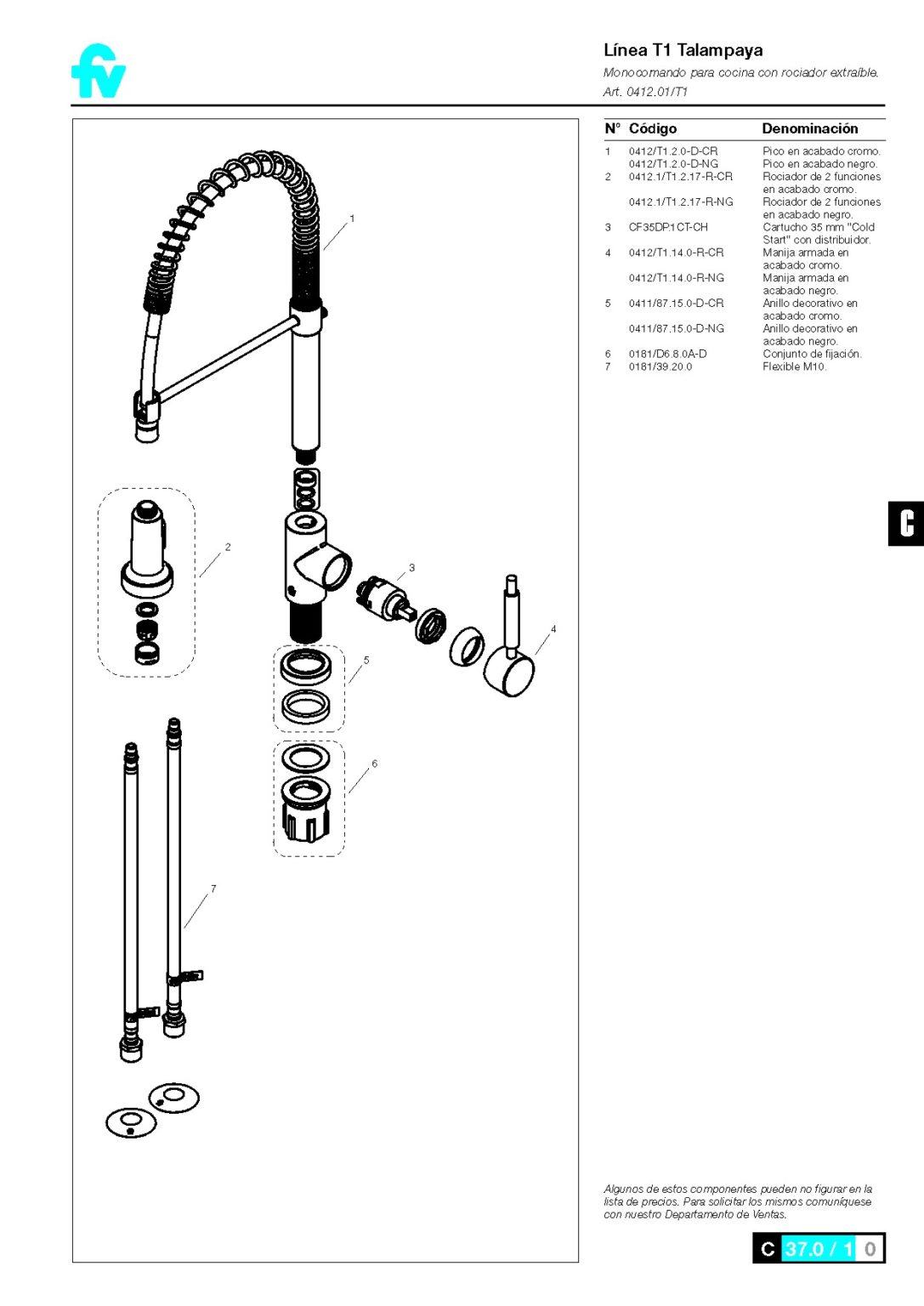 0412.01/T1 Talampaya – Juego monocomando para mesada de cocina – FV – Grifería de alta tecnología
